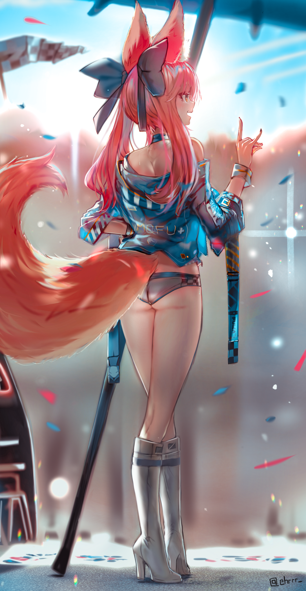 ehrrr fate/grand order tamamo no mae animal ears ass bikini heels kitsune open shirt swimsuits ...